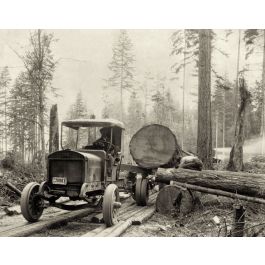 Rolling a Large Log onto a GMC Logging Truck - 1919