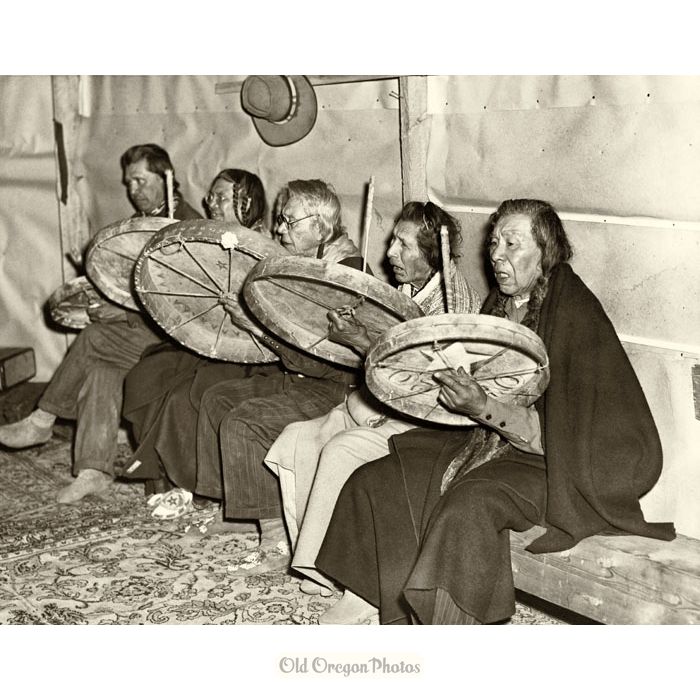 Drummers, Feast of the First Salmon, Celilo - 1945